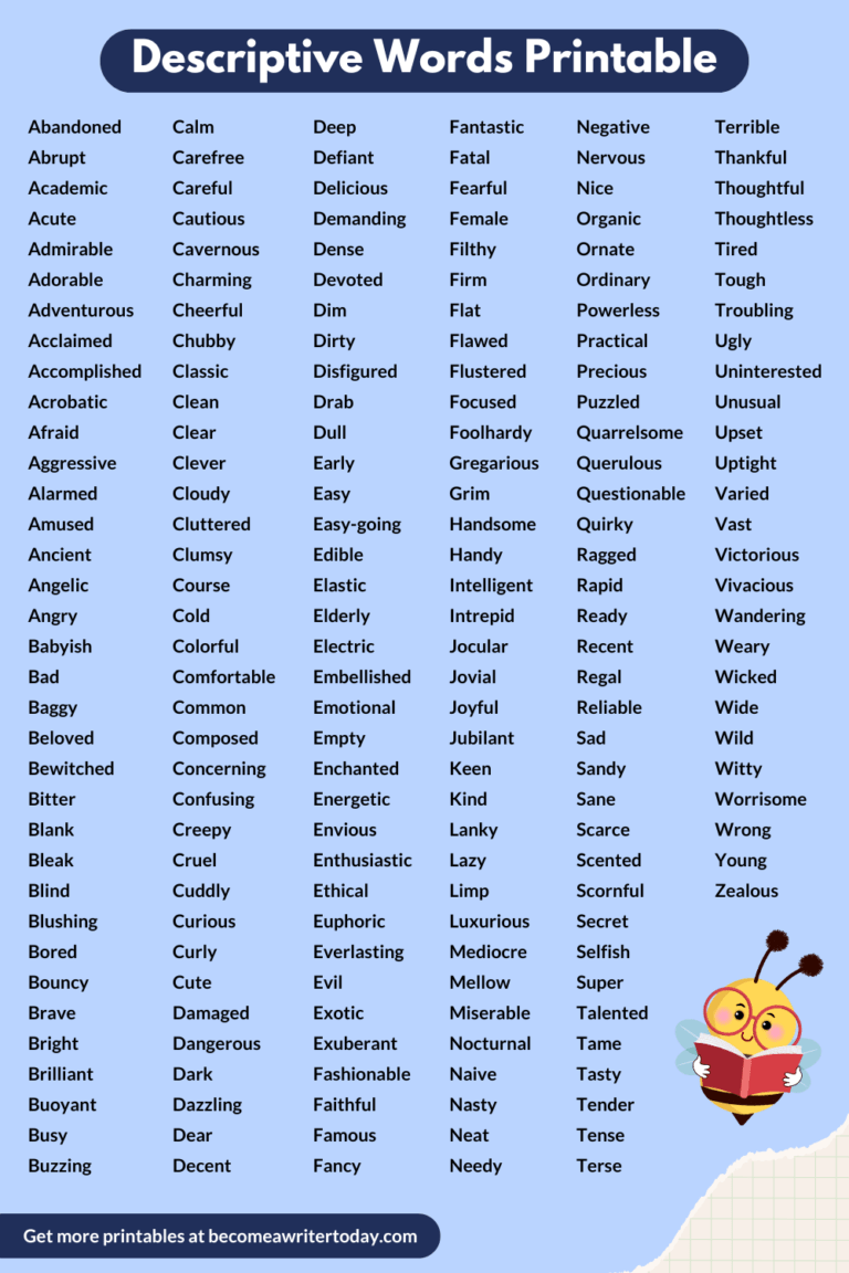 List Of Descriptive Words, Adjectives And Adverbs: 1000+